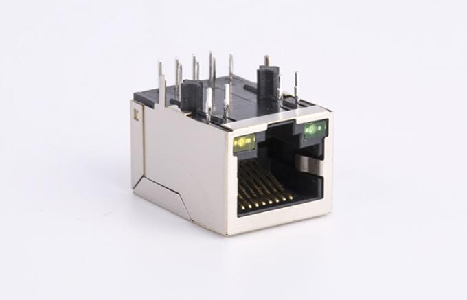 RJ45 Connector with Transformer 10/100 Base-Tx Tab Down Single Port LEDS with Side Entry L=21 ...