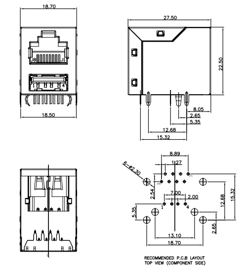 Free Sample Usb 2.0 Rj45 Connector / Shielded Modular Jack 750 Cycles ...