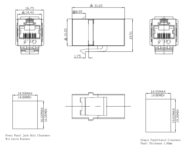 Cat6e Single Port RJ45 Cable Coupler Metal Shielded 8p8c Right Angle