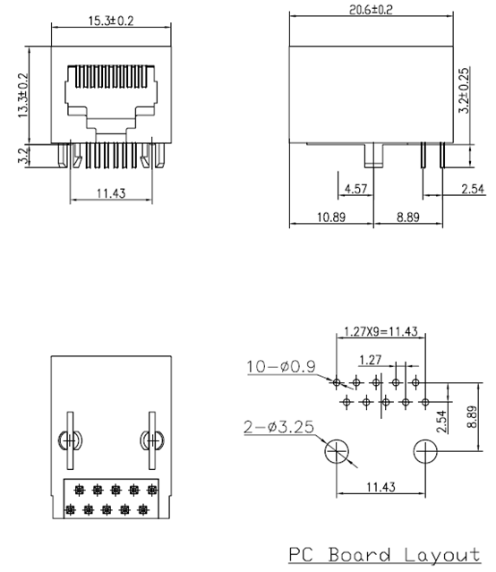 10 Pin RJ45 with 90 Degree Vertical Modular Female PCB Jack cat5e rj45 ...
