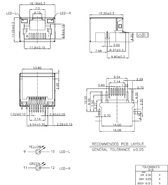 Offset Type Rugged SMT RJ45 Jack / Tab Up Surface Mount Rj45 Connector ...