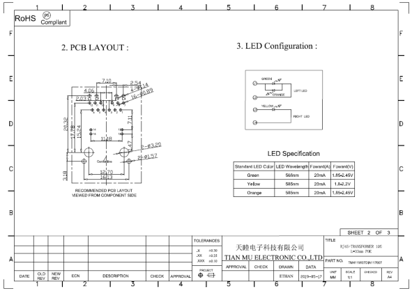 EMI Spring 10 Gigabit Ethernet RJ45 Connector With LED 32.5mm Length ...