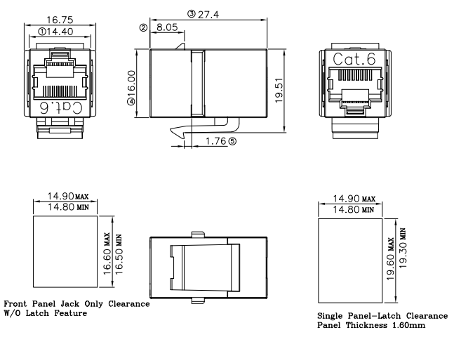 Cat6 Network Modular Female RJ45 Cable Coupler With Shield