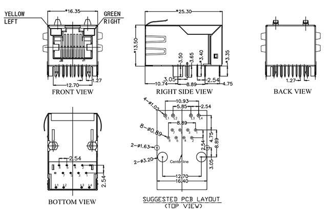 POE RJ45 Connector Single Port 1X1 Tab-Up 10/100Base-Tx TM311B01DAB213007