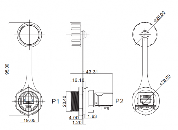 Female To Female 6P6C IP67 Waterproof RJ11 Modular Adapter For Cable ...